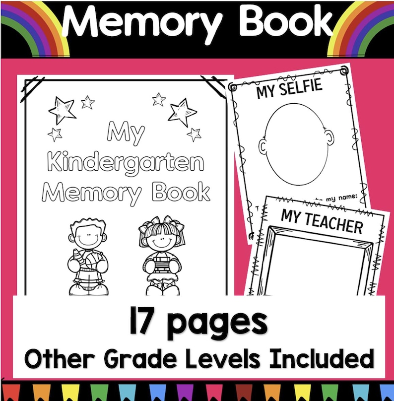 End of Year Memory Book Kindergarten, First, Multiple Grades Printable ...
