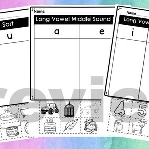 Middle Sound Sort Cut & Paste Activities 11 Pages Short and Long Vowels ...