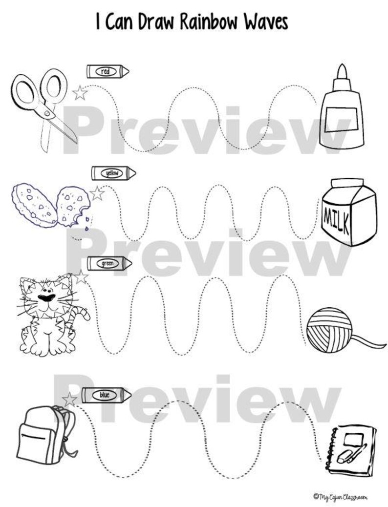 Kindergarten CKLA Skills 2 Worksheets Pre-writing Skills Rainbow ...