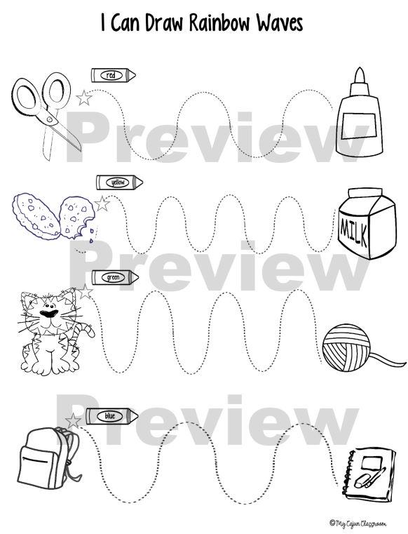 Kindergarten CKLA Skills 2 Worksheets Pre-writing Skills Rainbow ...