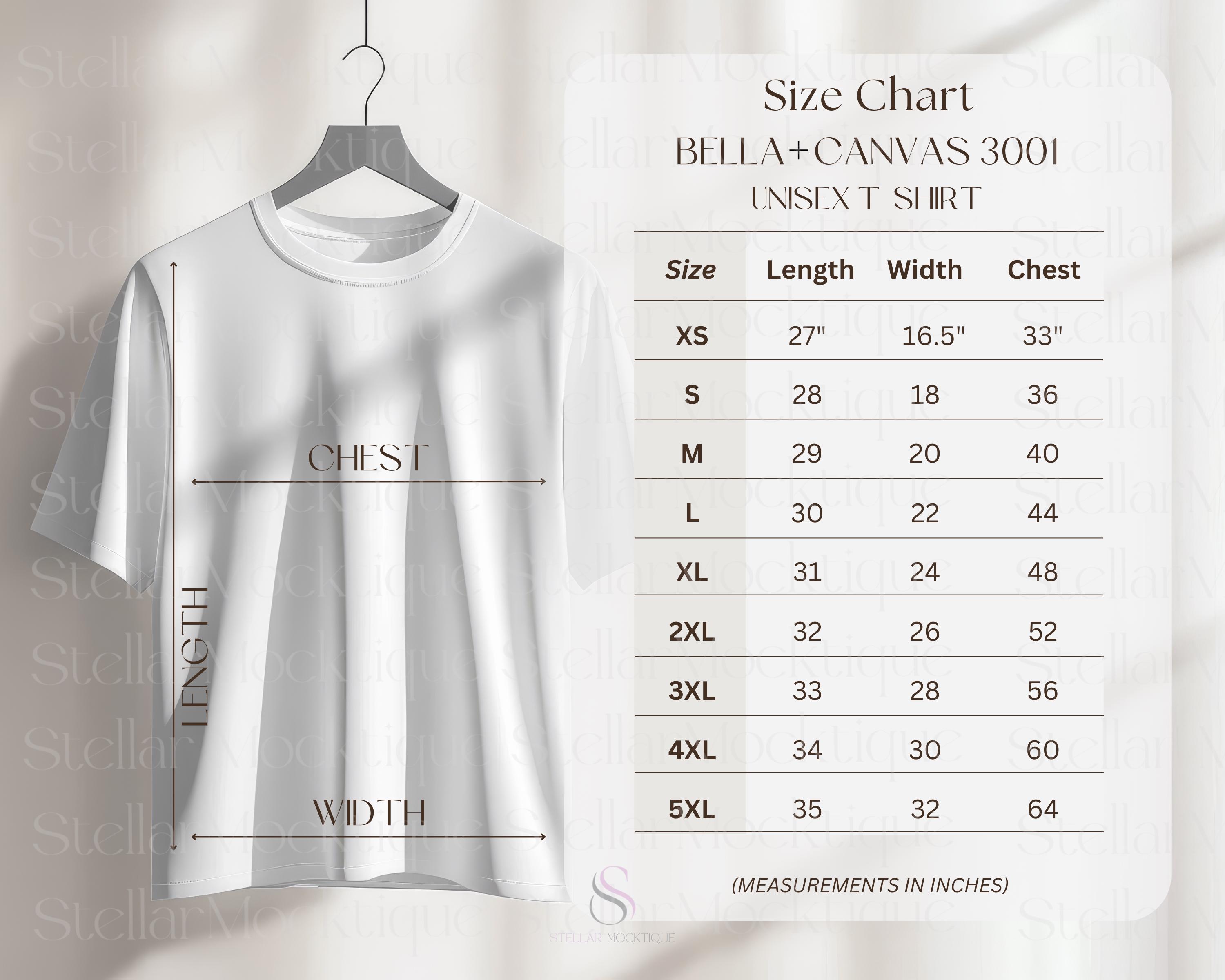 Bella Canvas 3001 Size Chart T-shirt Bella Canvas 3001 Measurement ...