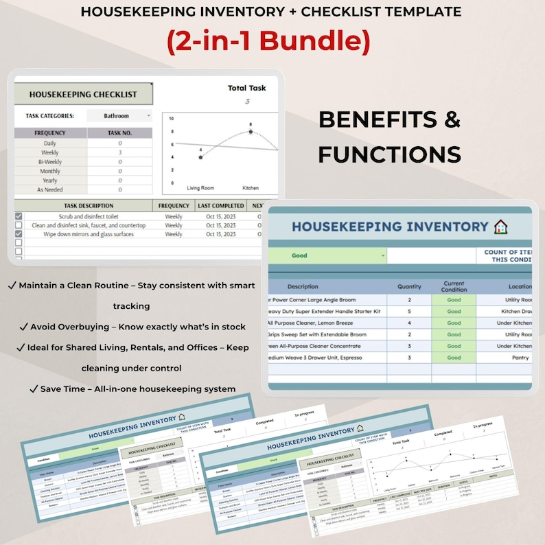 Housekeeping Checklist & Inventory Template: Cleaning Task Log (google ...