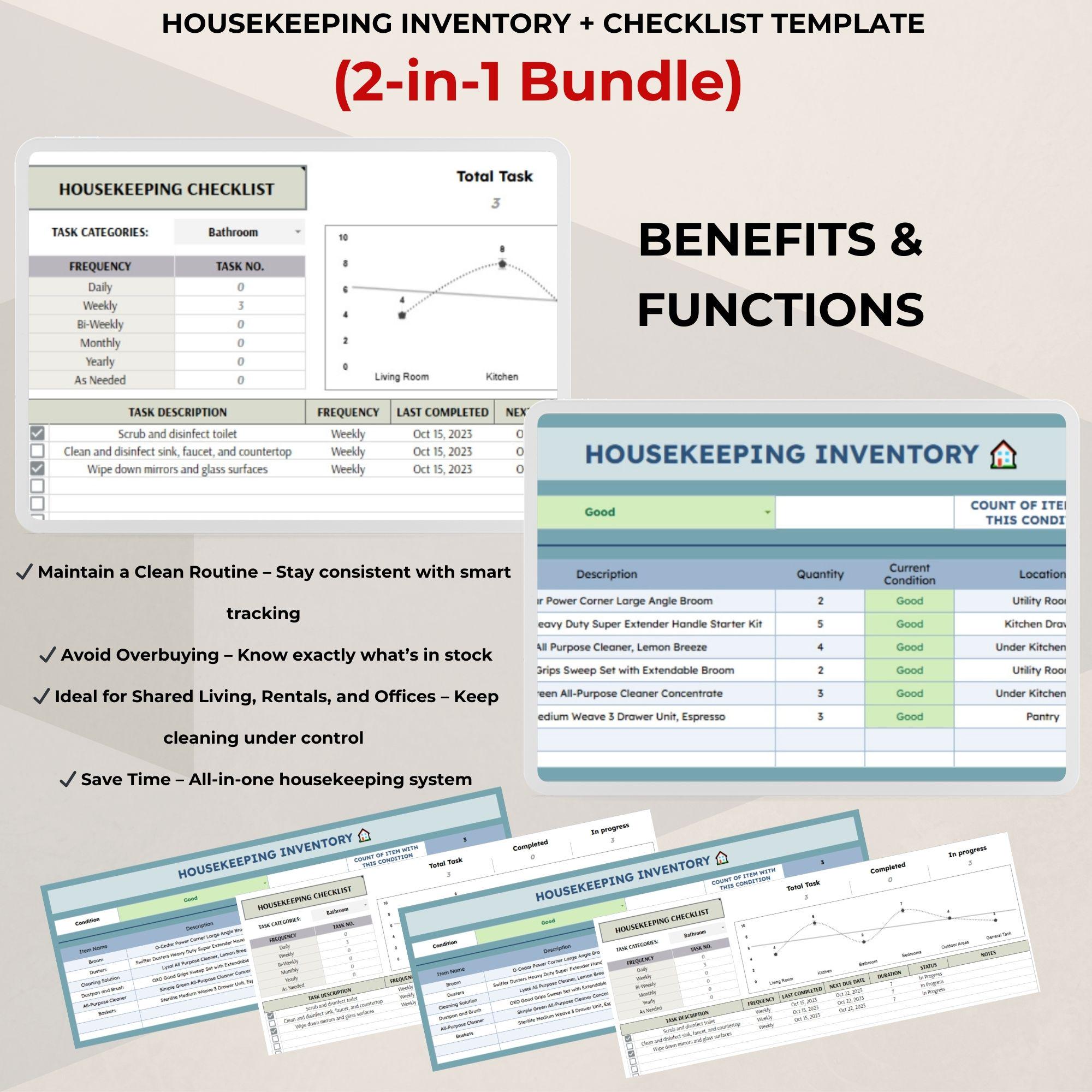 Housekeeping Checklist & Inventory Template: Cleaning Task Log (google ...