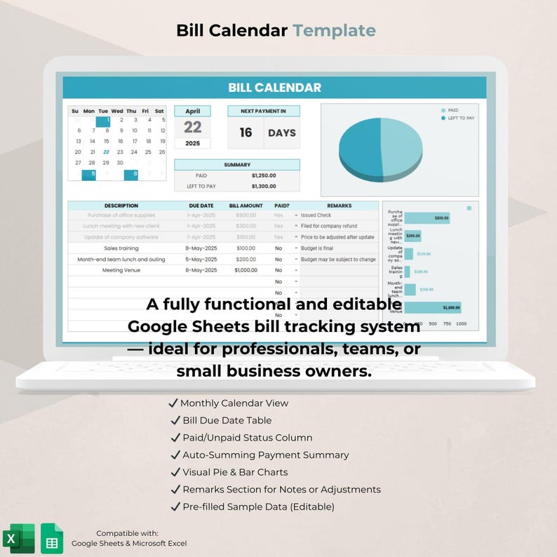 Bill Calendar Template, Google Sheets Expense & Payment Tracker ...