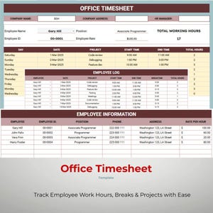 Office Timesheet Dashboard for Google Sheets — Employee Attendance ...