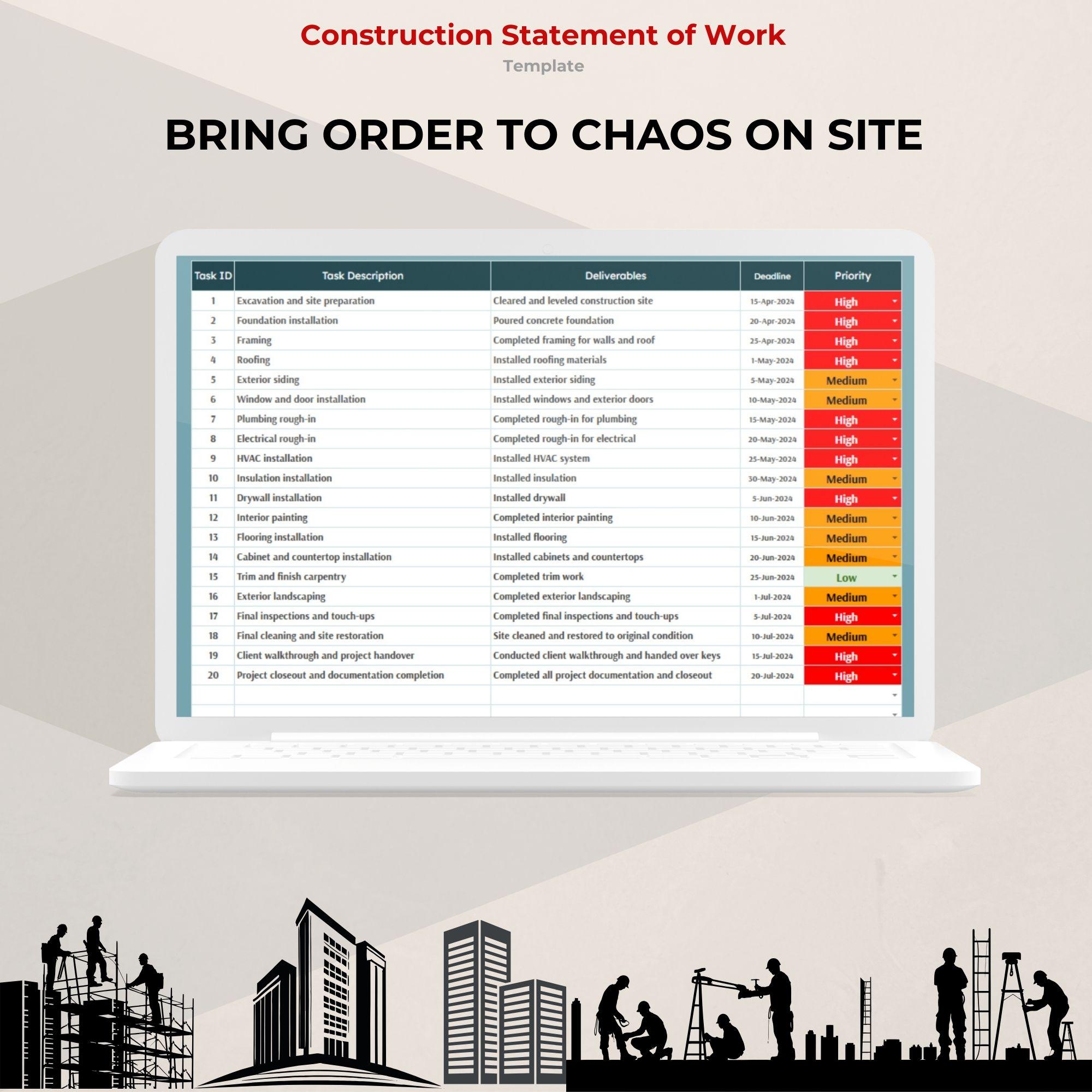 Construction Statement of Work Template: Google Sheets Project Tracker ...