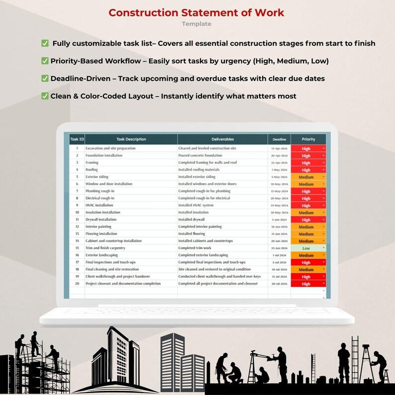 Construction Statement of Work Template: Google Sheets Project Tracker ...