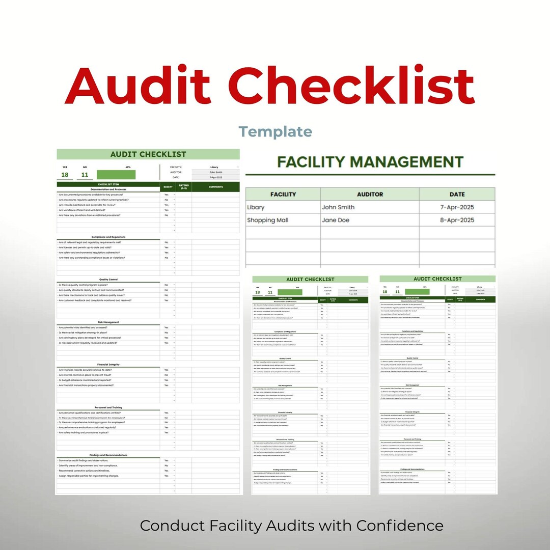 Audit Checklist Template | Google Sheets Internal Audit Tool - Etsy