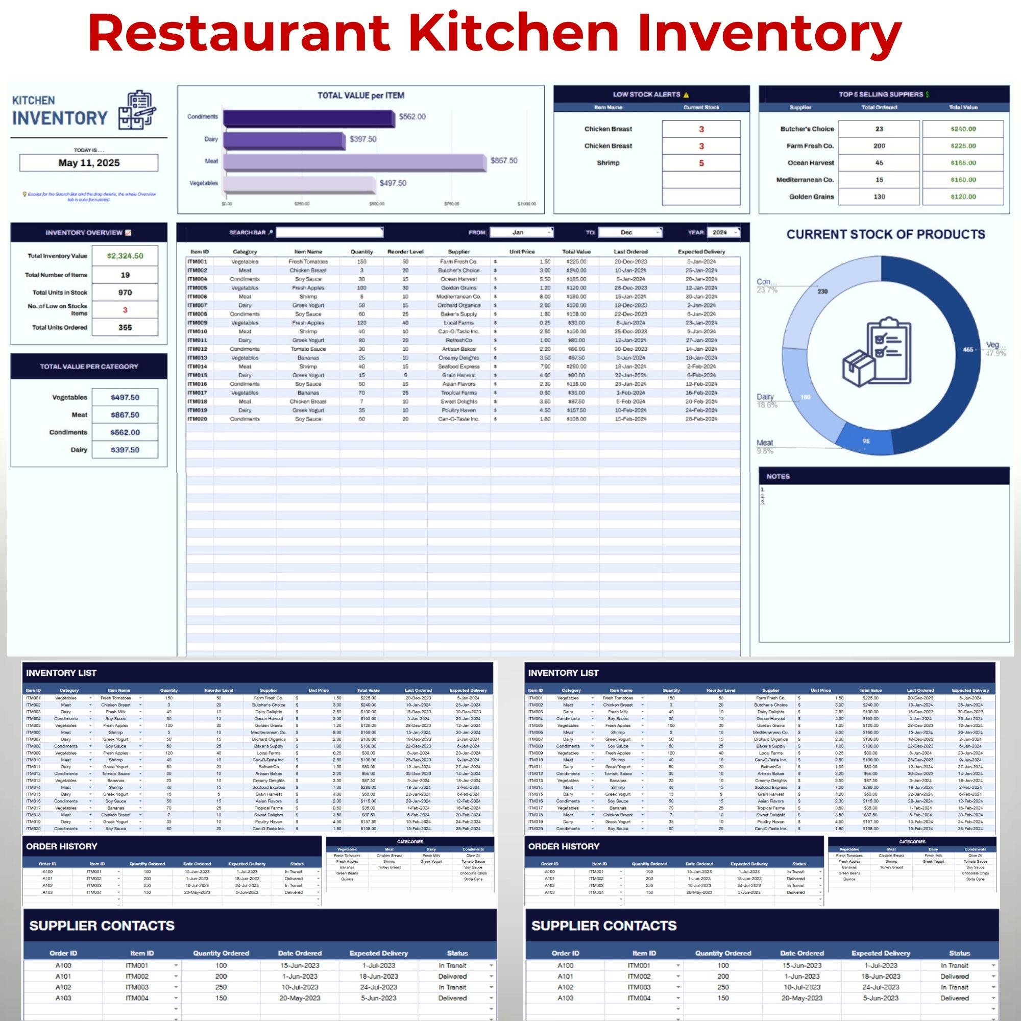 Restaurant Kitchen Inventory Template | Google Sheets Ingredient ...