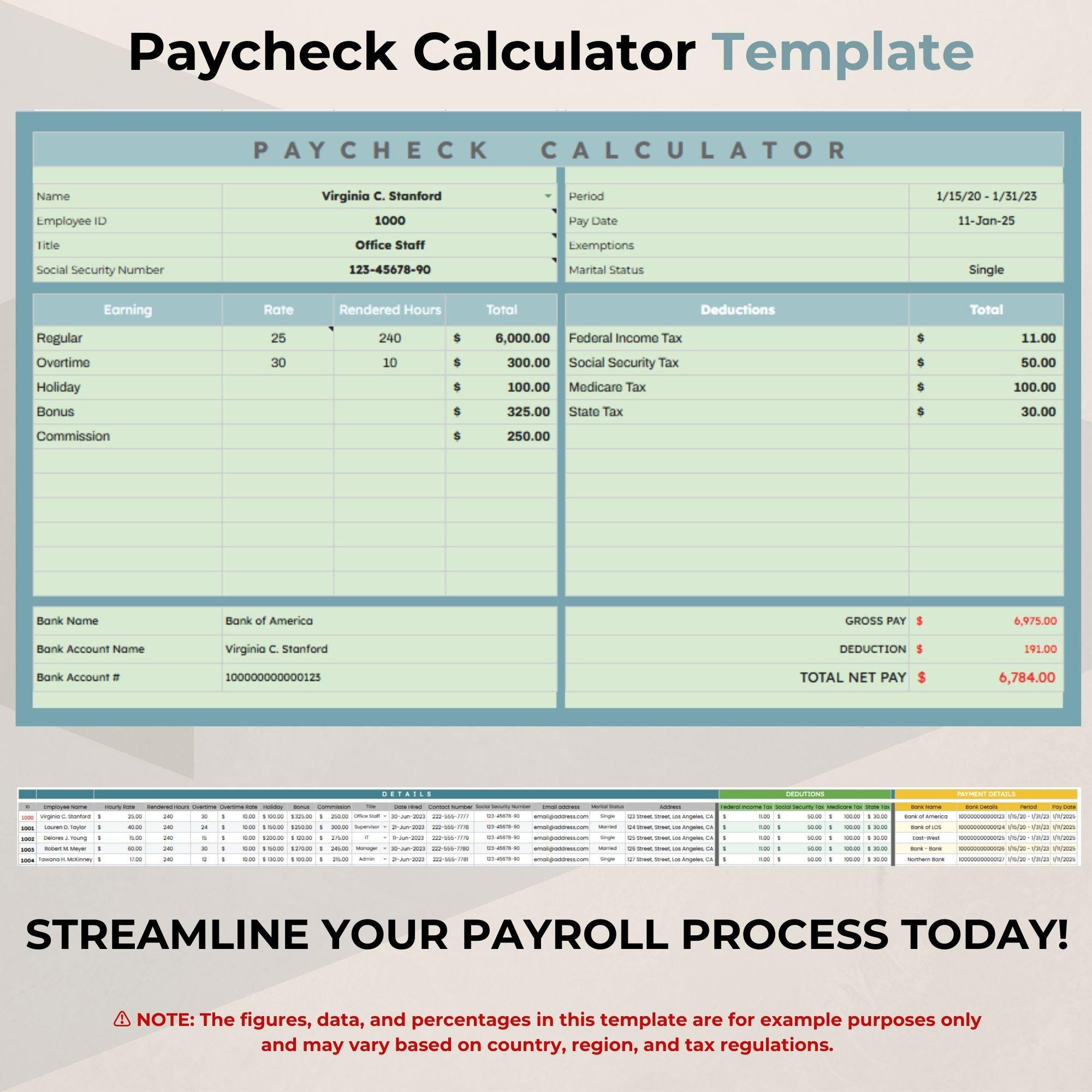 Paycheck Calculator Template, Google Sheets Salary Estimator, Editable ...