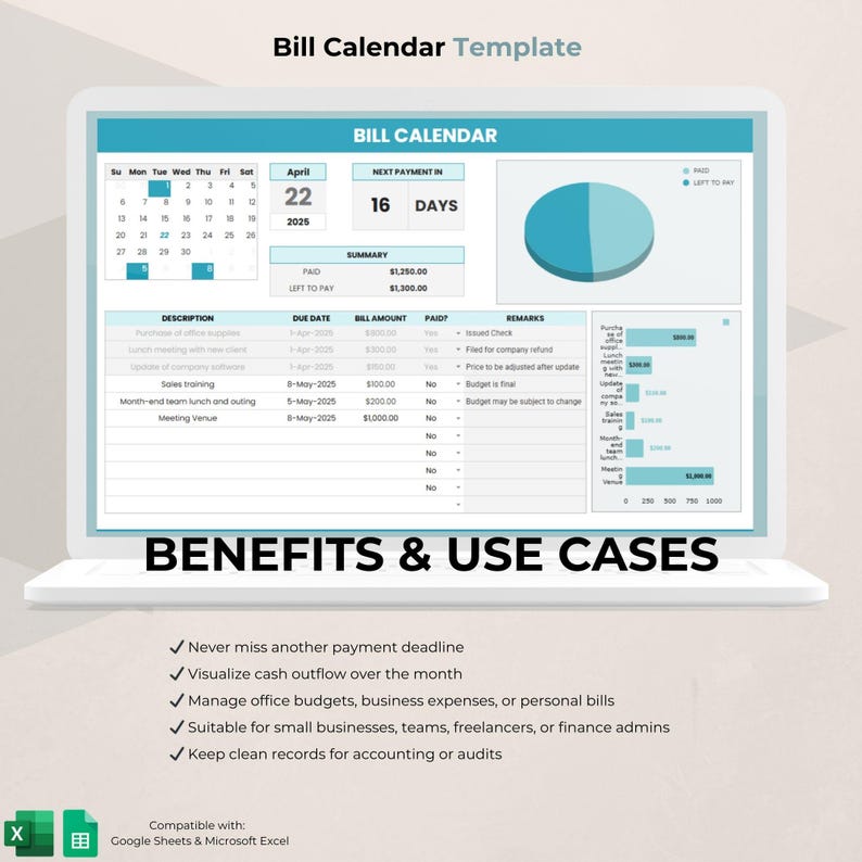 Bill Calendar Template, Google Sheets Expense & Payment Tracker ...