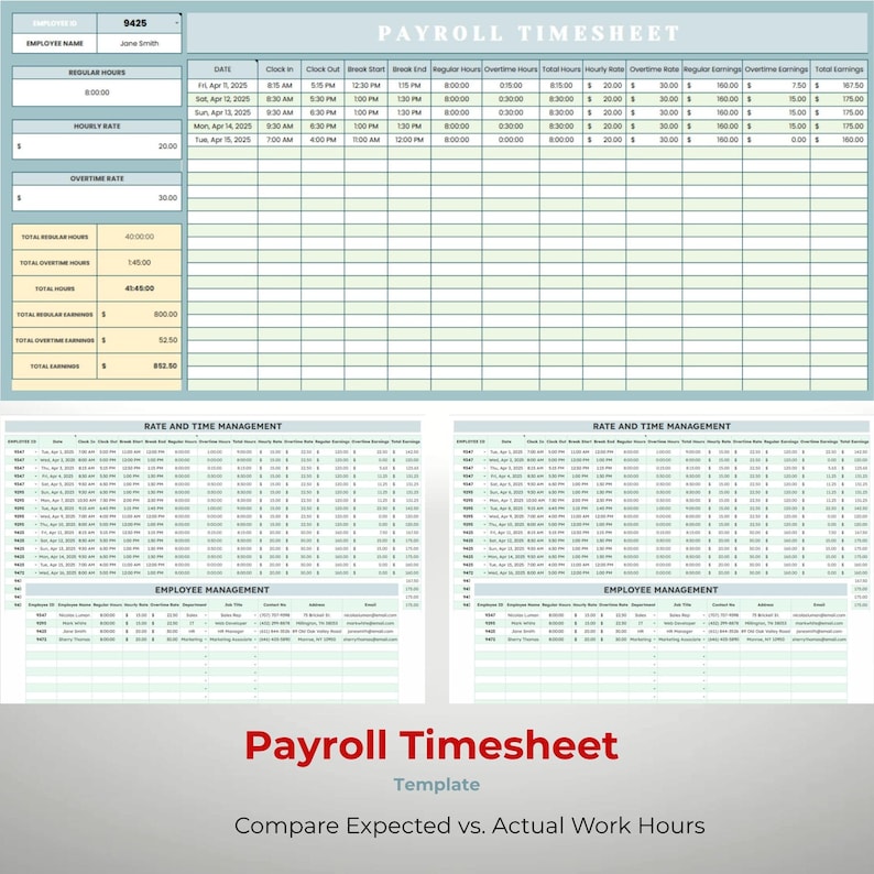 Payroll Timesheet Template, Google Sheets, HR & Payroll Tools, Employee ...