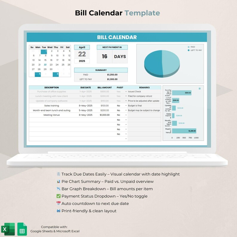 Bill Calendar Template, Google Sheets Expense & Payment Tracker ...