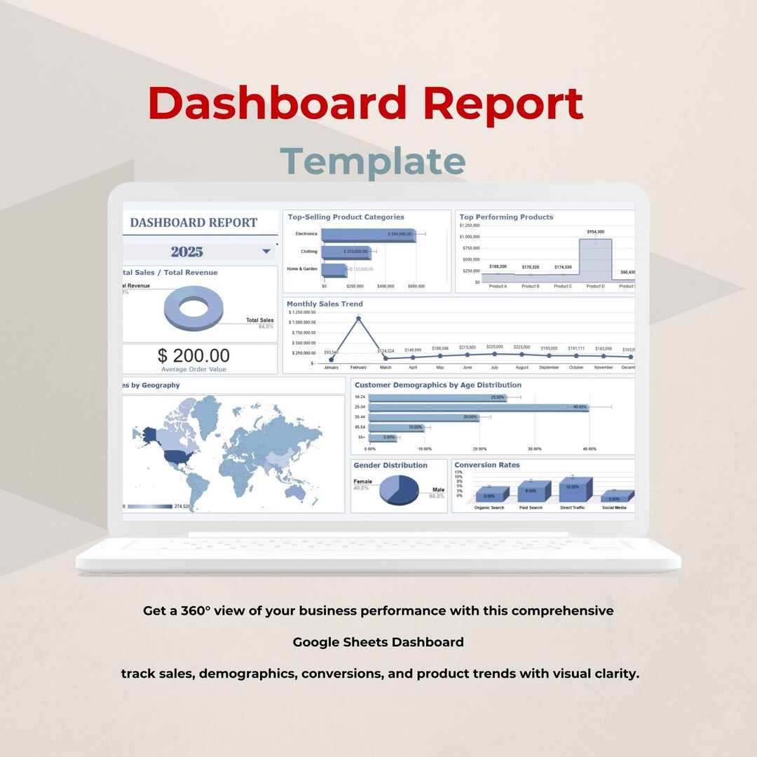 Dashboard Report Template, Google Sheets Sales & Demographics Tracker ...