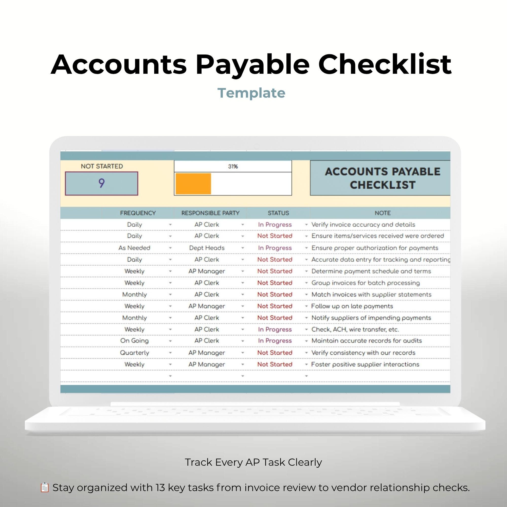 Accounts Payable Checklist Template | Google Sheets Invoice Tracker ...