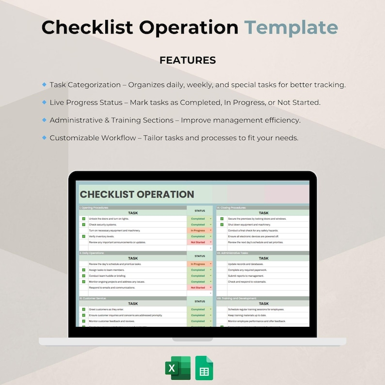 Google Sheets Checklist Template: Editable Business Task Tracker - Etsy