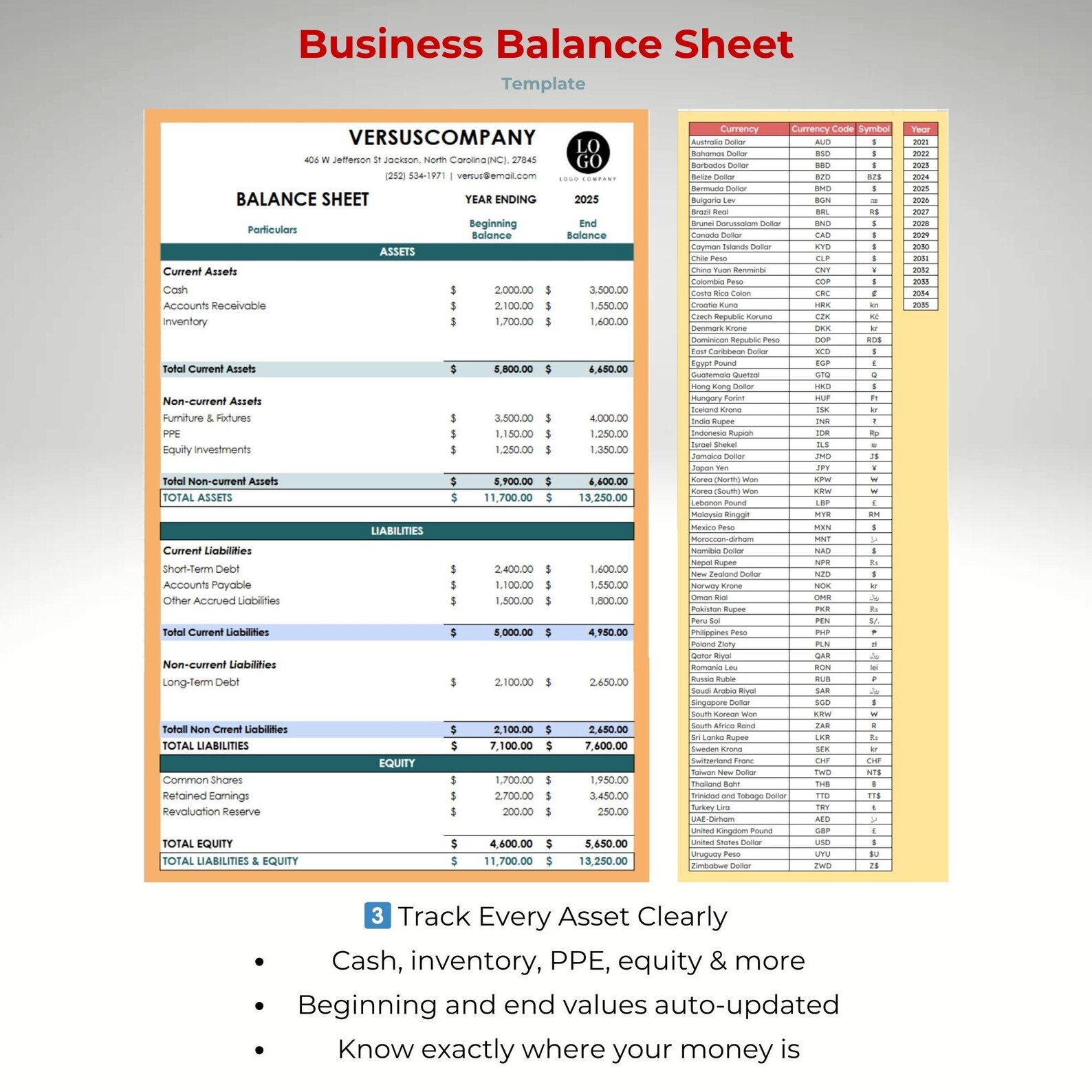 Business Balance Sheet Template | Google Sheets Financial Dashboard - Etsy