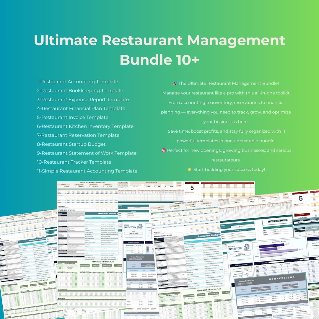 Restaurant Management Templates Bundle – 10 Google Sheets Tools - Etsy