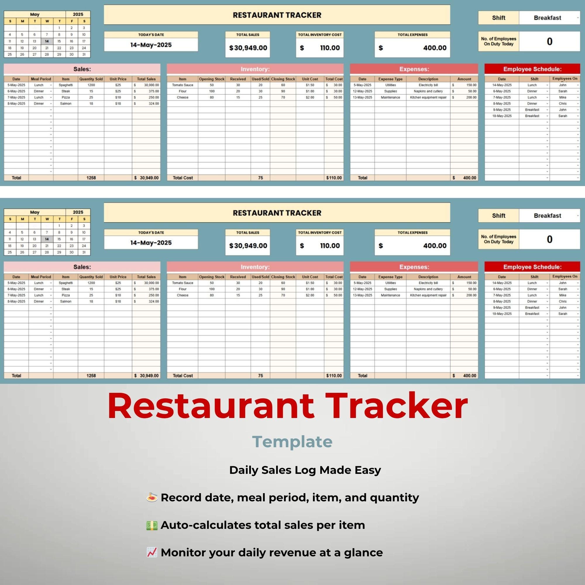 Restaurant Tracker Template: Google Sheets Management Tool - Etsy