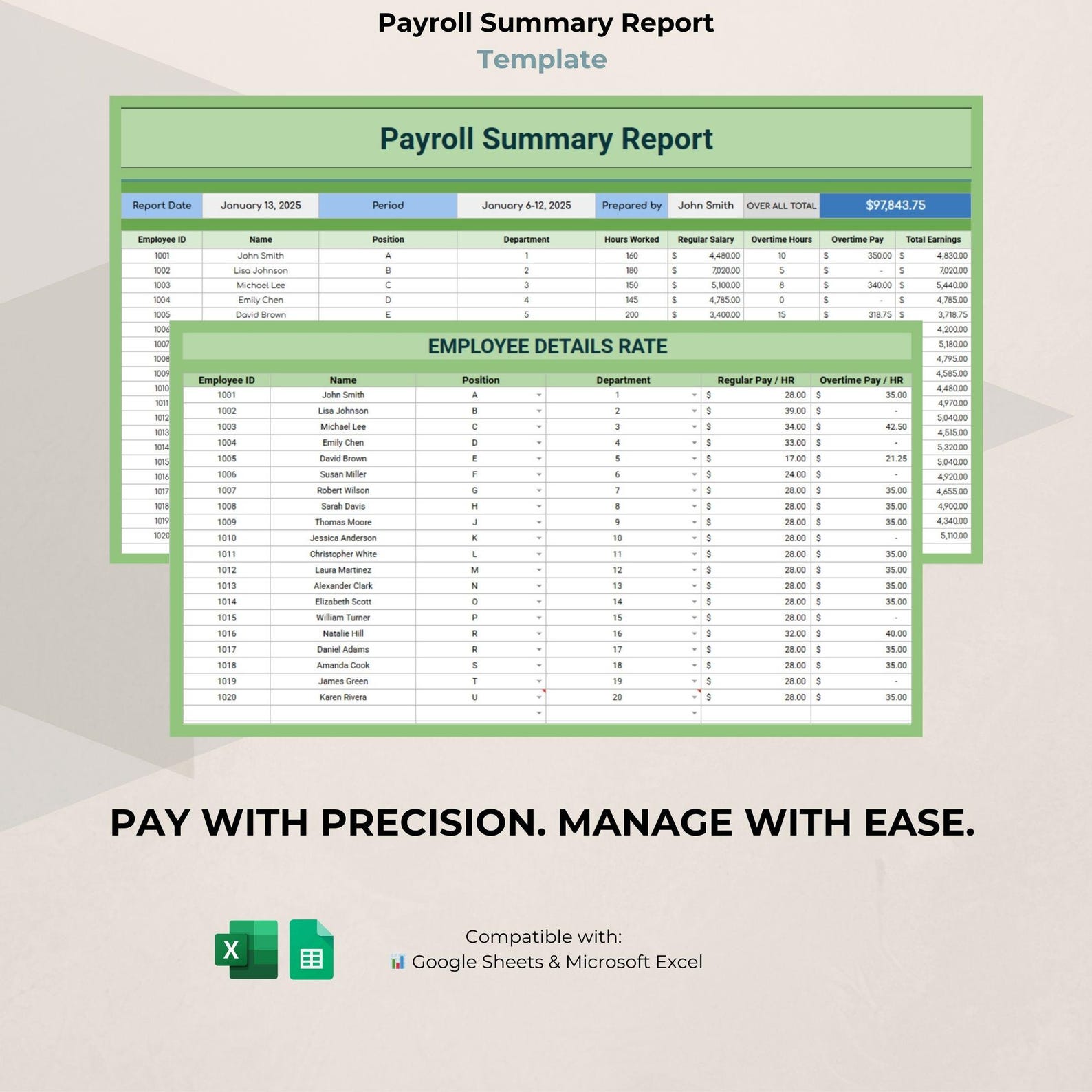 Payroll Summary Report Template | Google Sheets Salary Tracker - Etsy