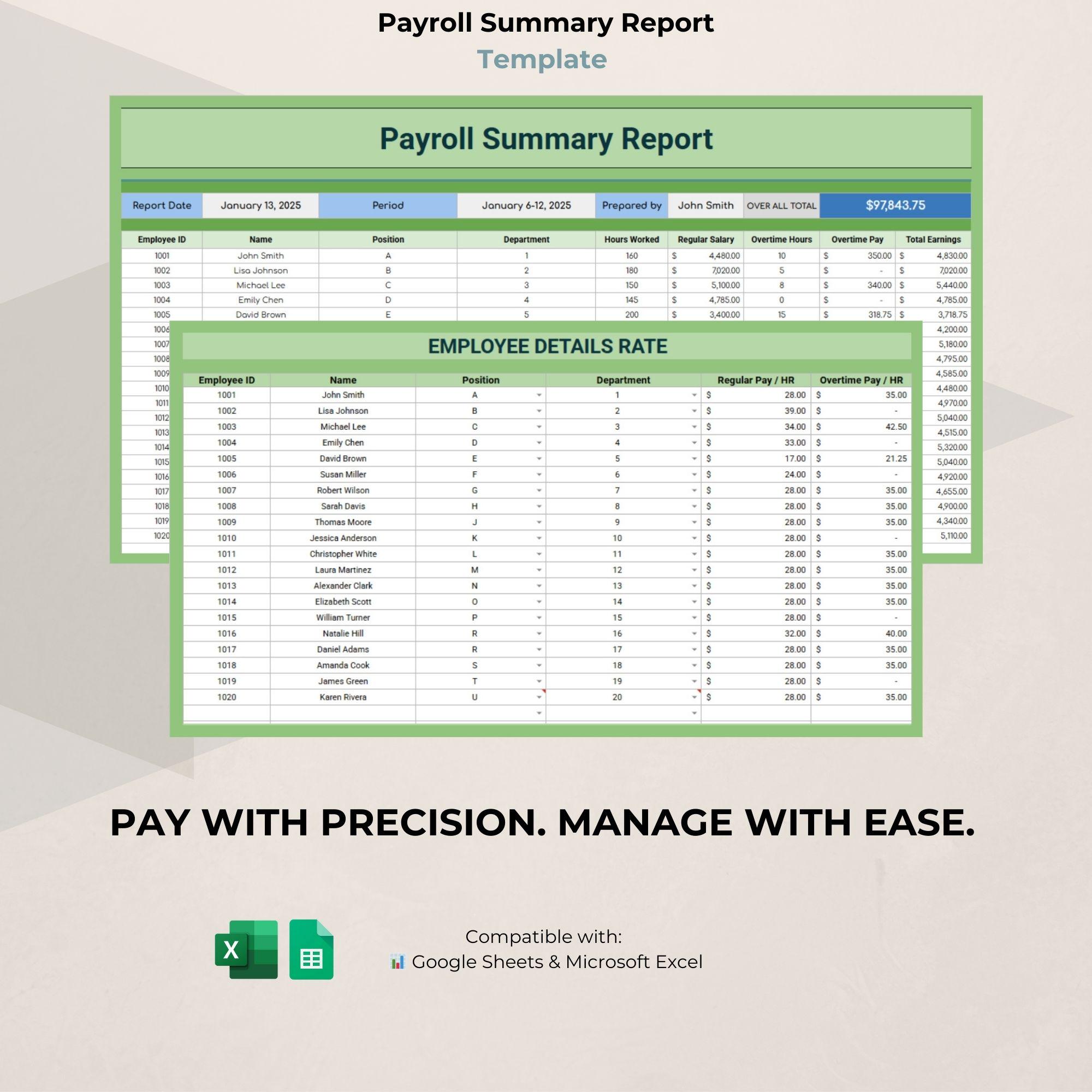 Payroll Summary Report Template | Google Sheets Salary Tracker - Etsy