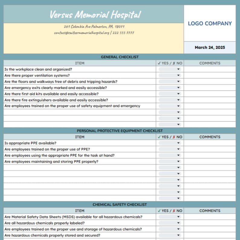 Health & Safety Checklist Template: Workplace Inspection (google Sheets ...