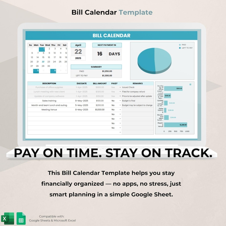 Bill Calendar Template, Google Sheets Expense & Payment Tracker ...