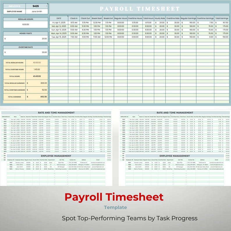 Payroll Timesheet Template, Google Sheets, HR & Payroll Tools, Employee ...