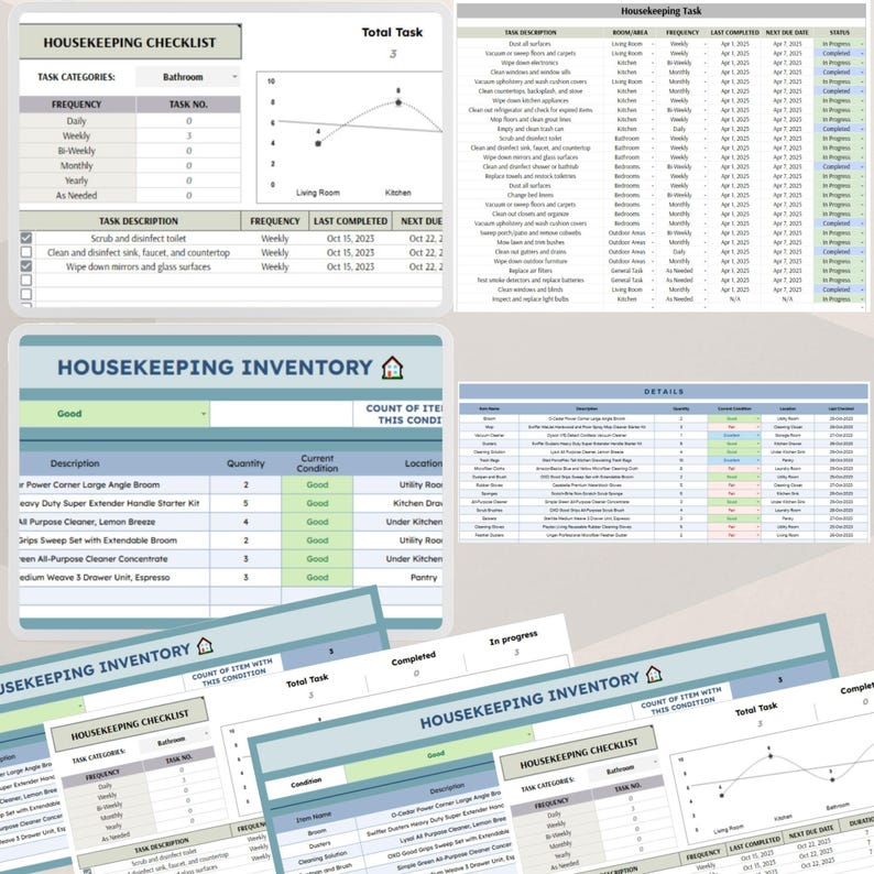 Housekeeping Checklist & Inventory Template: Cleaning Task Log (google ...