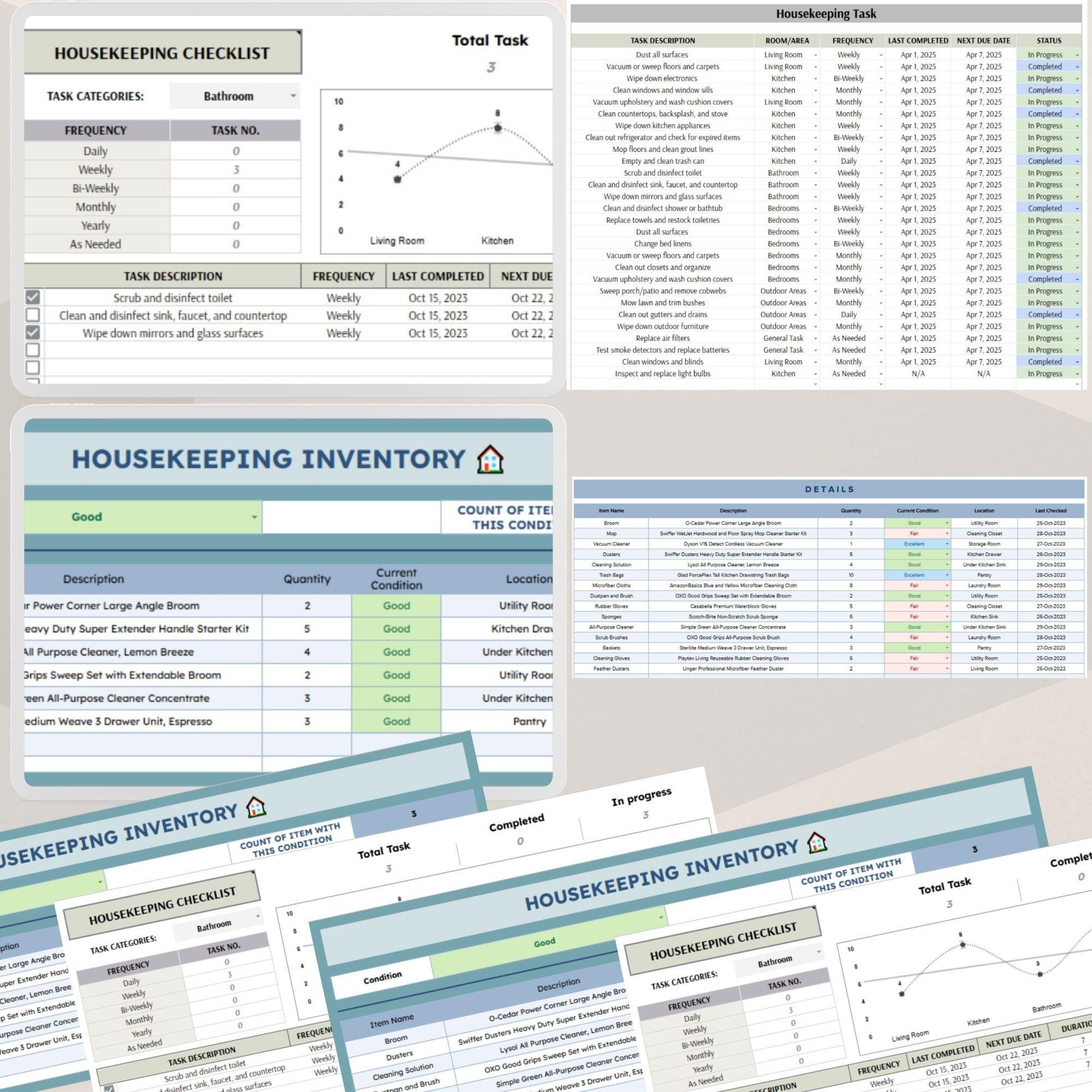 Housekeeping Checklist & Inventory Template: Cleaning Task Log (google ...