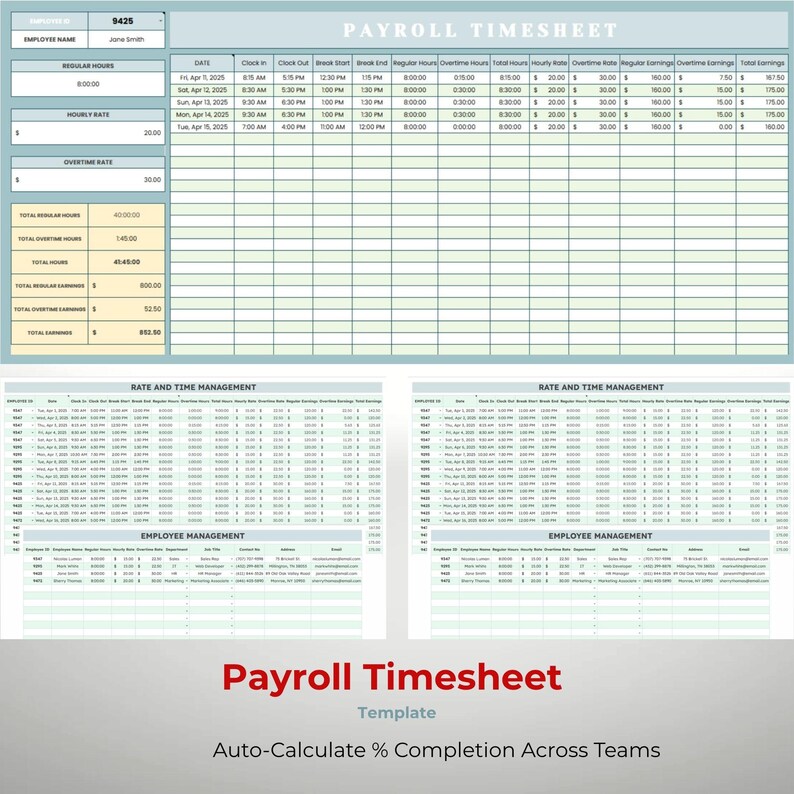 Payroll Timesheet Template, Google Sheets, HR & Payroll Tools, Employee ...