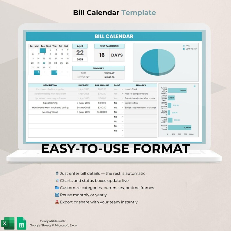 Bill Calendar Template, Google Sheets Expense & Payment Tracker ...