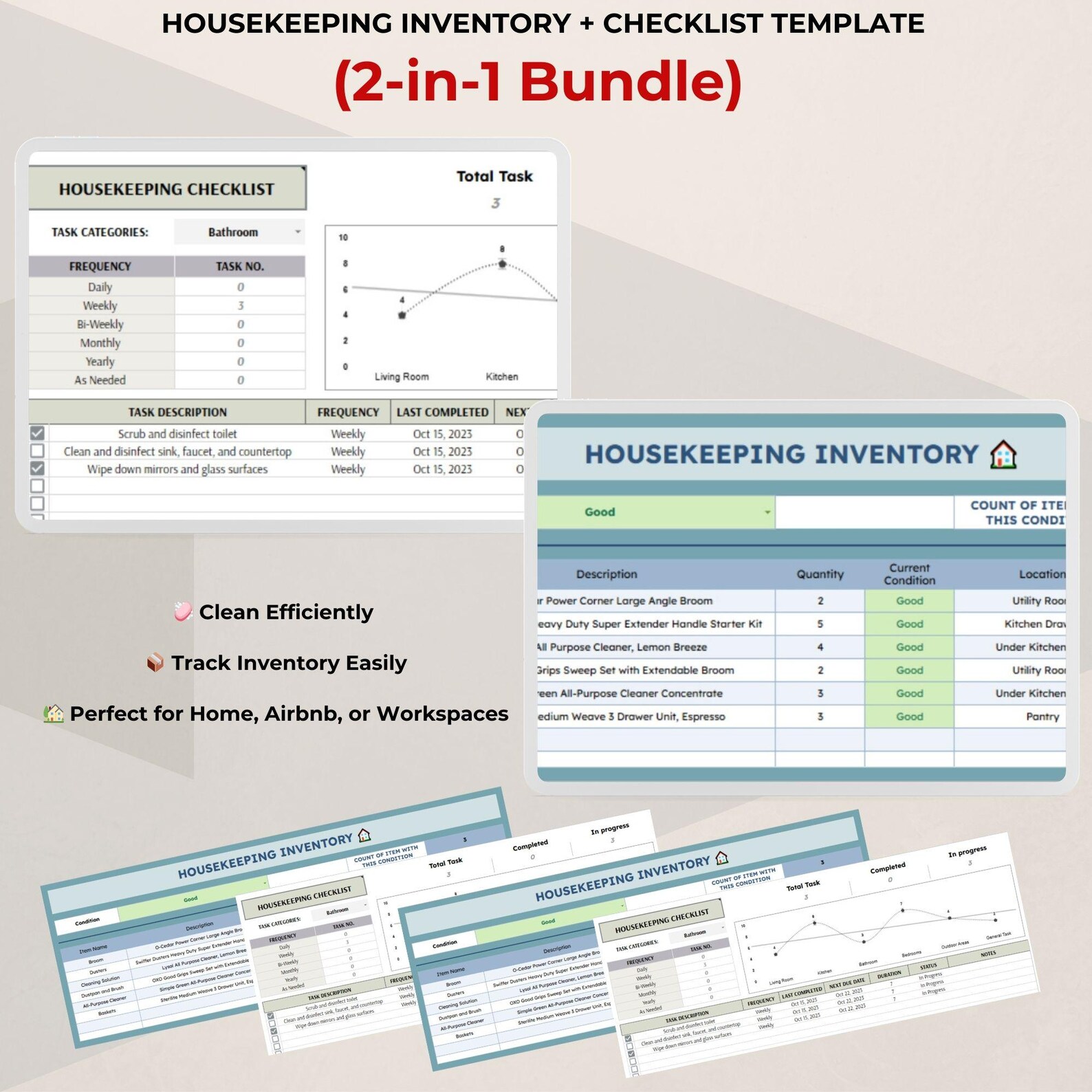 Housekeeping Checklist & Inventory Template: Cleaning Task Log (google ...