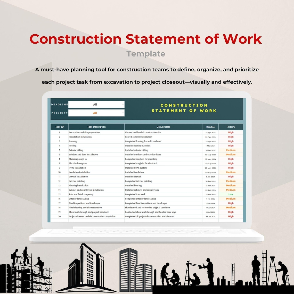 Construction Statement of Work Template: Google Sheets Project Tracker ...