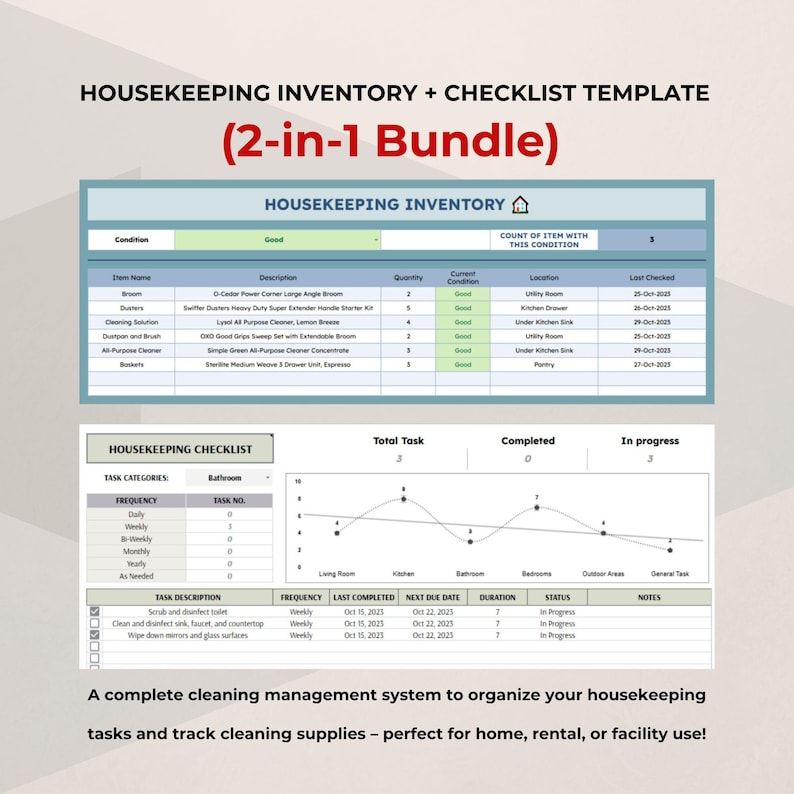 Housekeeping Checklist & Inventory Template: Cleaning Task Log (google ...