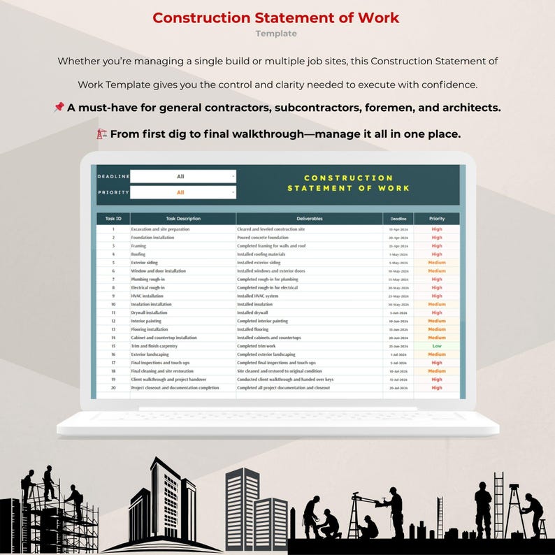 Construction Statement of Work Template: Google Sheets Project Tracker ...