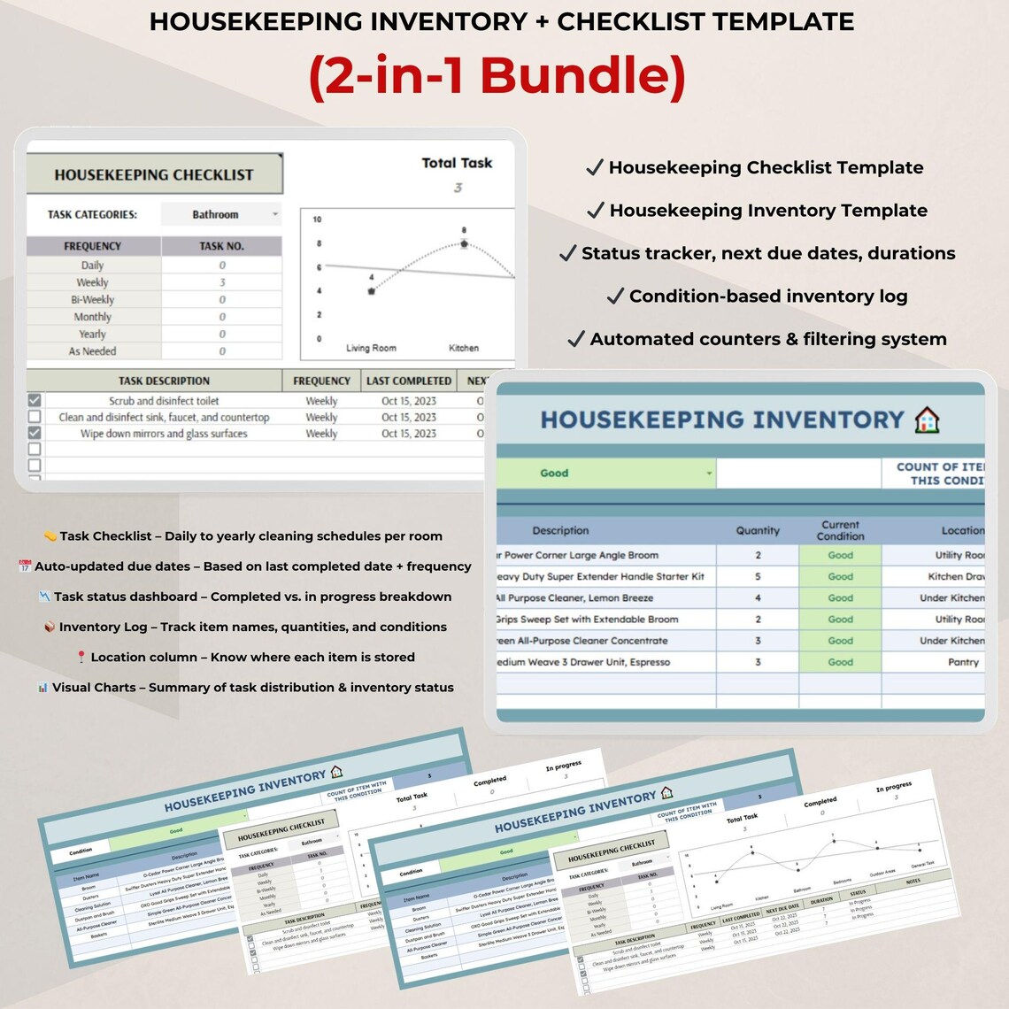 Housekeeping Checklist & Inventory Template: Cleaning Task Log (google ...