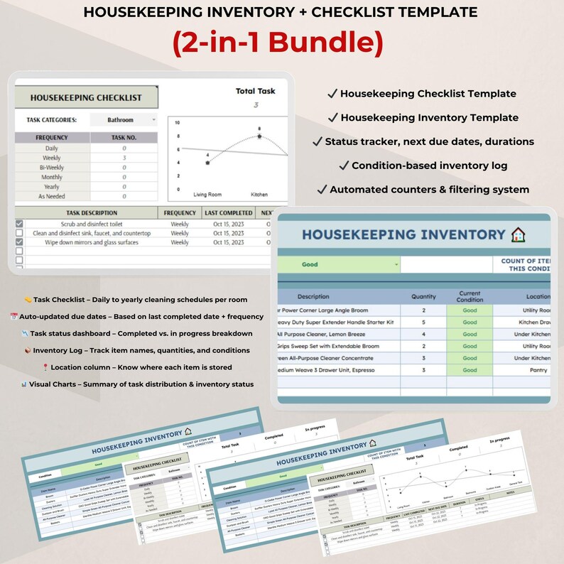 Housekeeping Checklist & Inventory Template: Cleaning Task Log (google ...