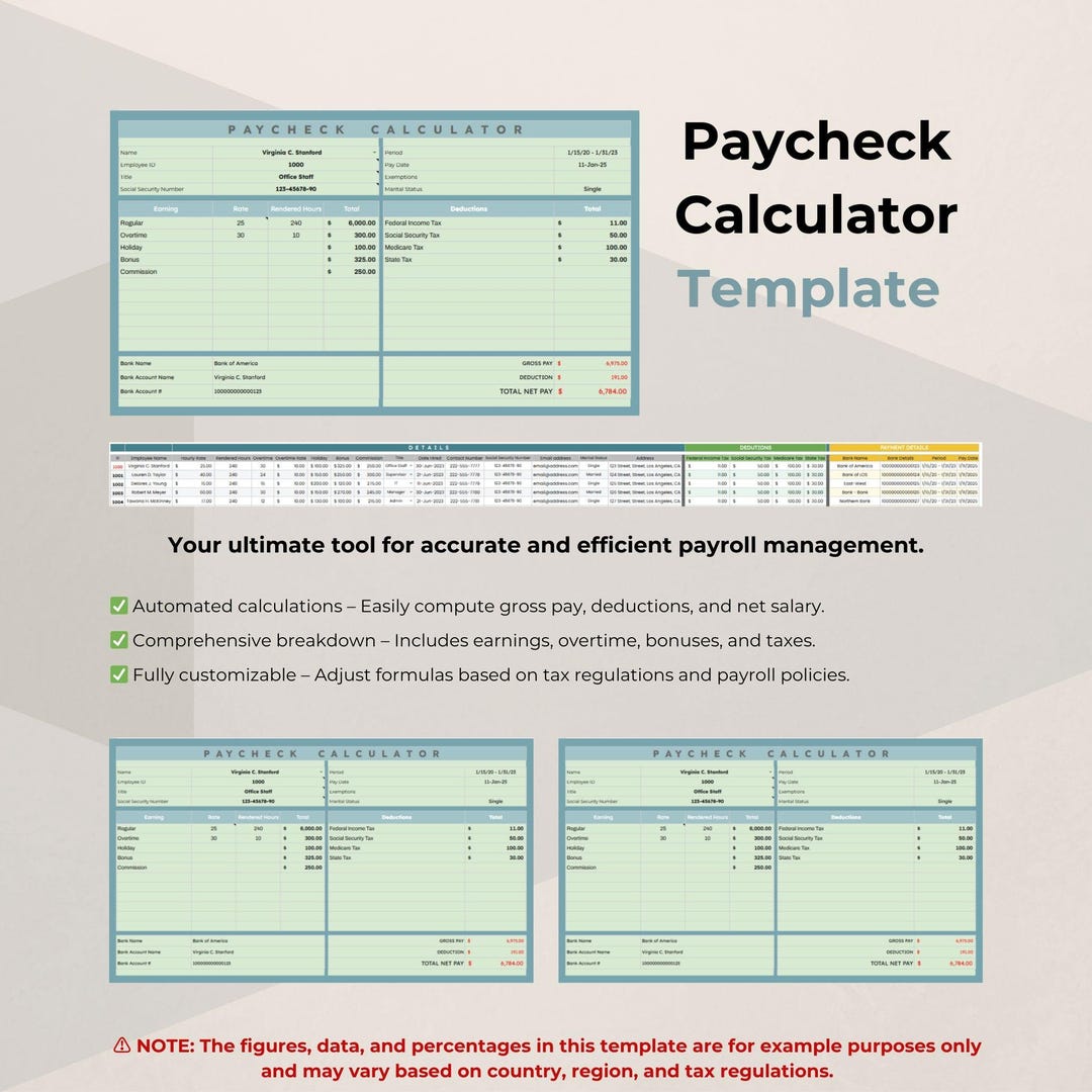 Paycheck Calculator Template, Google Sheets Salary Estimator, Editable ...