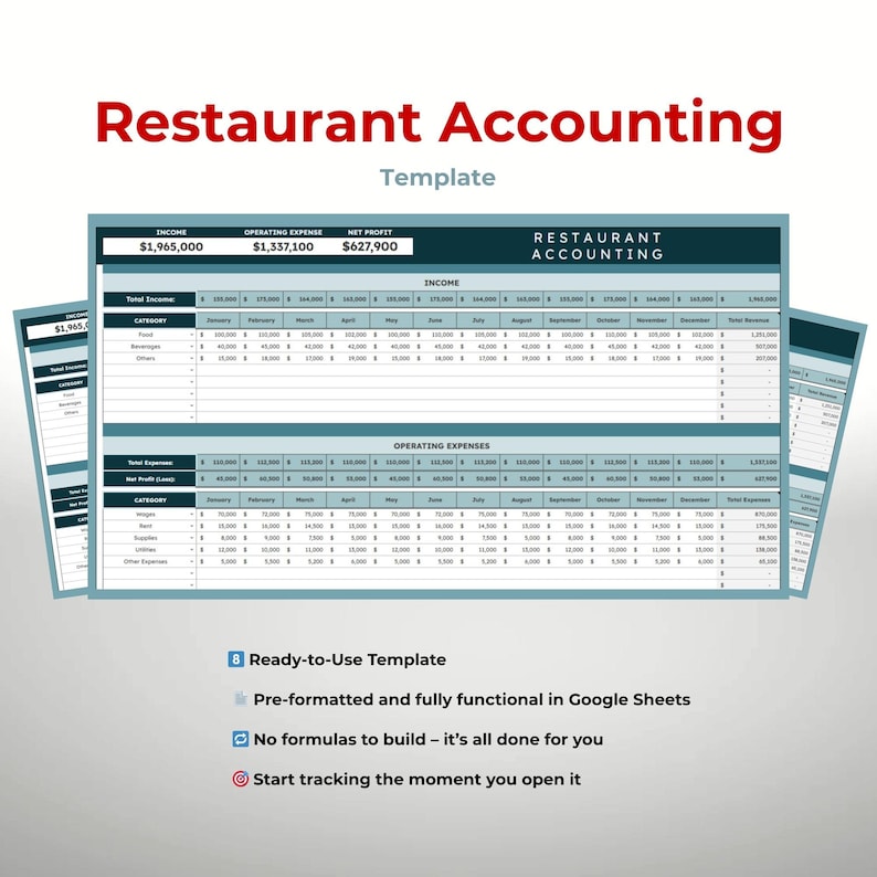 Restaurant Accounting Template | Google Sheets Income & Expense Tracker ...