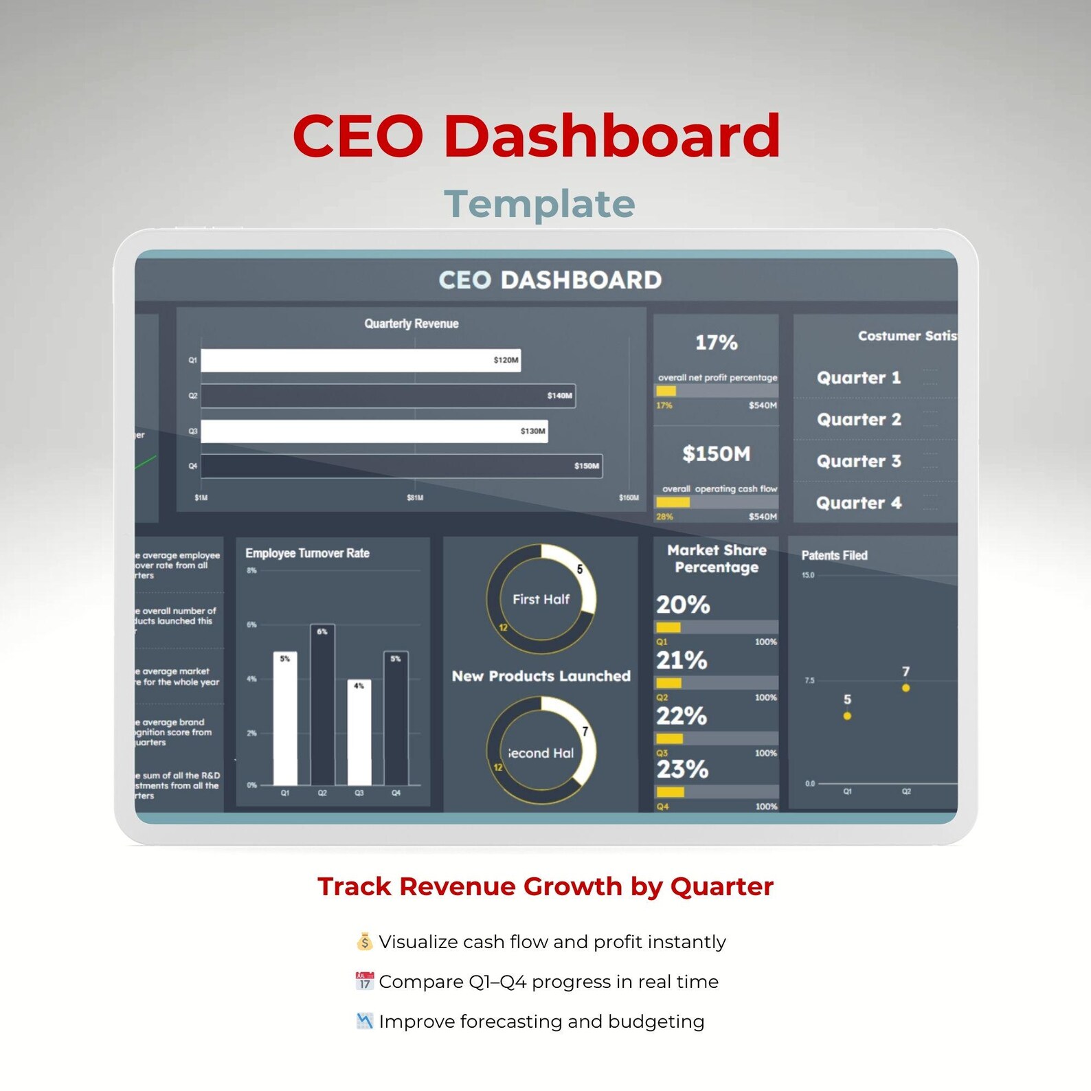 CEO Dashboard Template, Google Sheets, Business Performance Overview ...