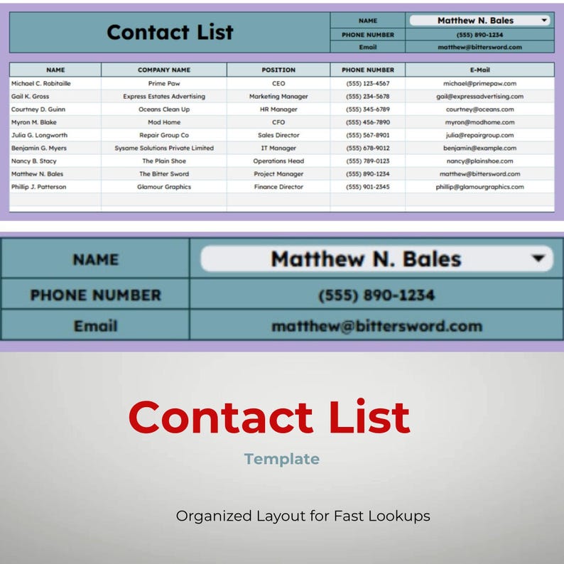 Contact List Template, Google Sheets Contact Manager, Personal ...