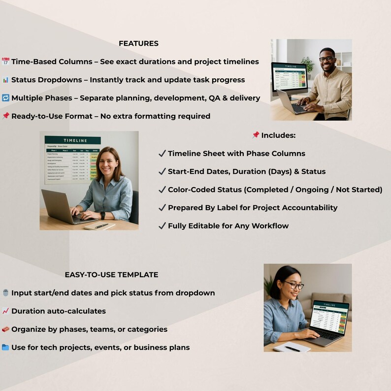 Project Timeline Dashboard for Google Sheets — Task Scheduler and Phase ...