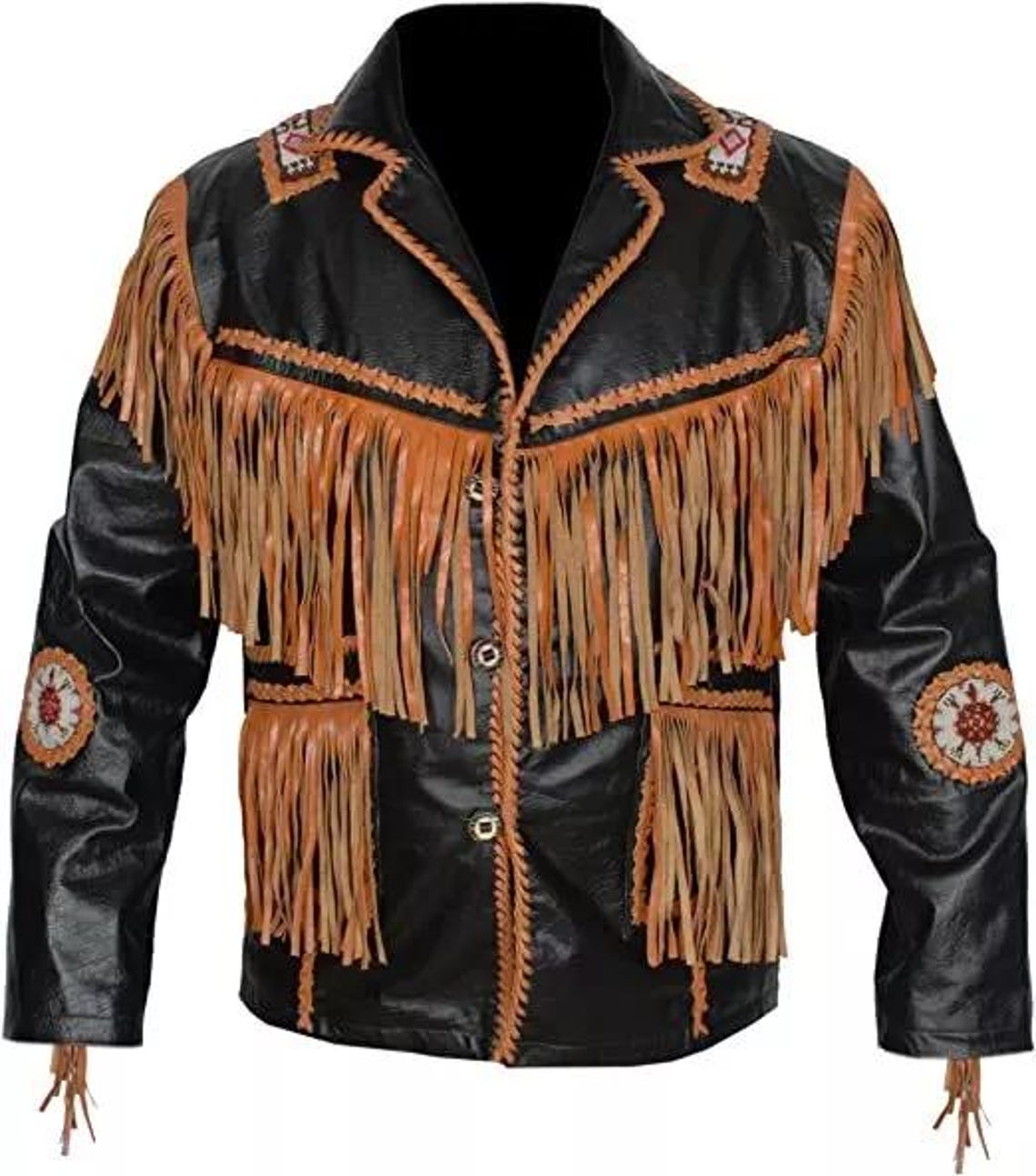 Men Western Style Real Leather Jacket With Fringes & Beaded Work ...