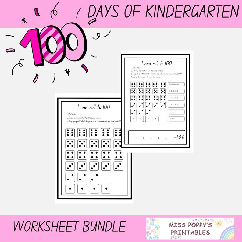100 Days of Kindergarten School One Hundred Bundle Worksheets - Etsy ...