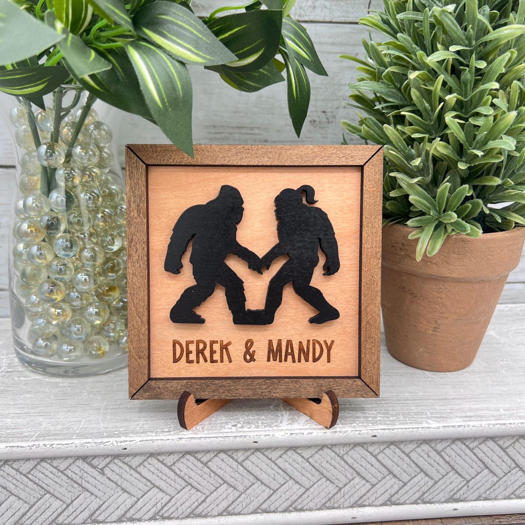 Personalized Bigfoot Couples Wood Name Sign, Sasquatch Home Decor, Gift ...