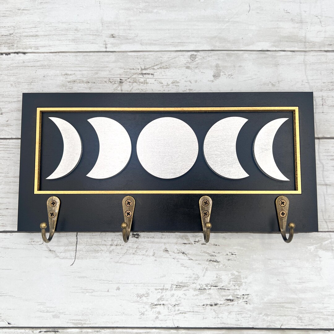 Moon Phase Key Holder, Celestial Wall Hook Rack, Moon Decor, Lunar ...