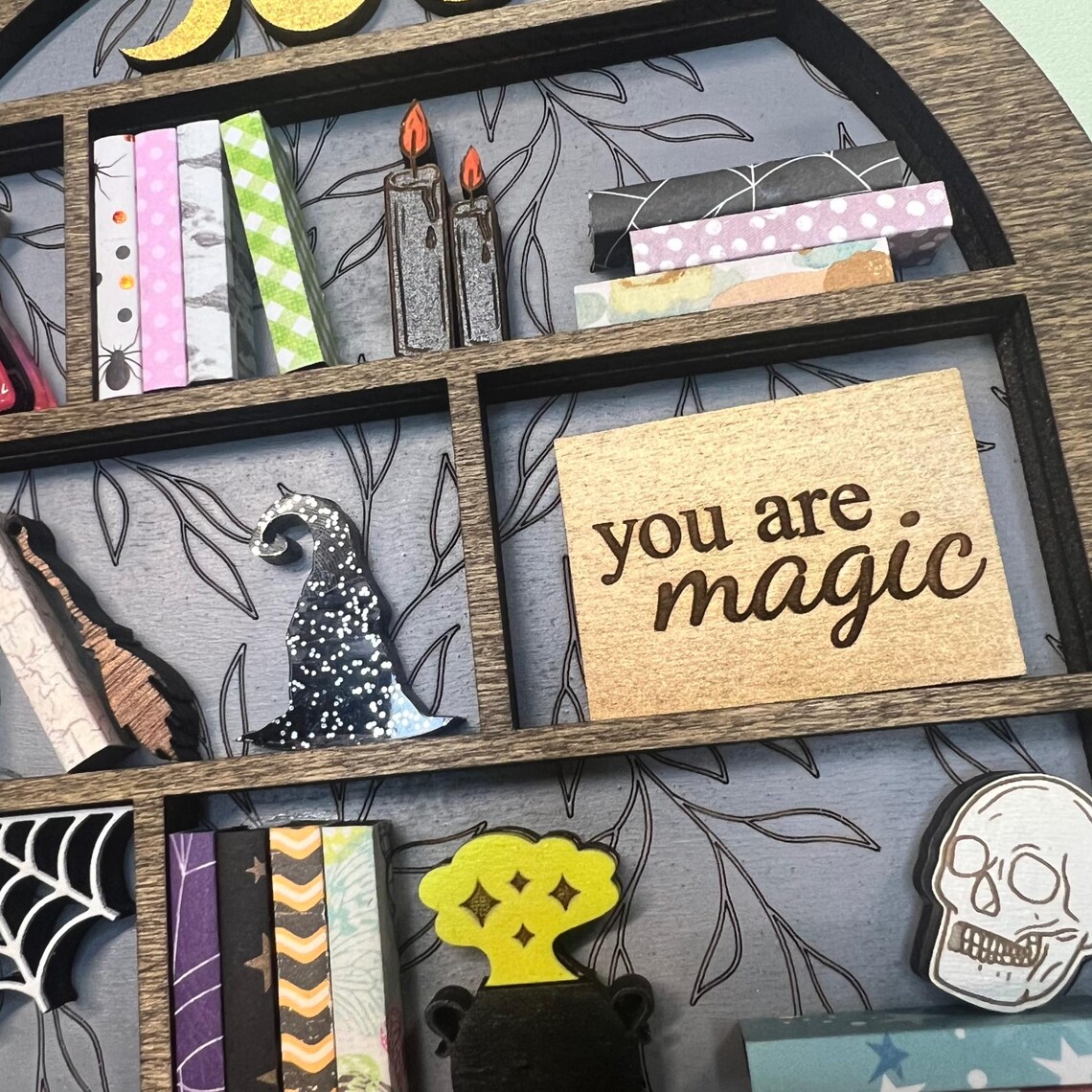 Witch Bookshelf Keyholder, Wall Mounted Keyhanger, Crystal and Moon ...