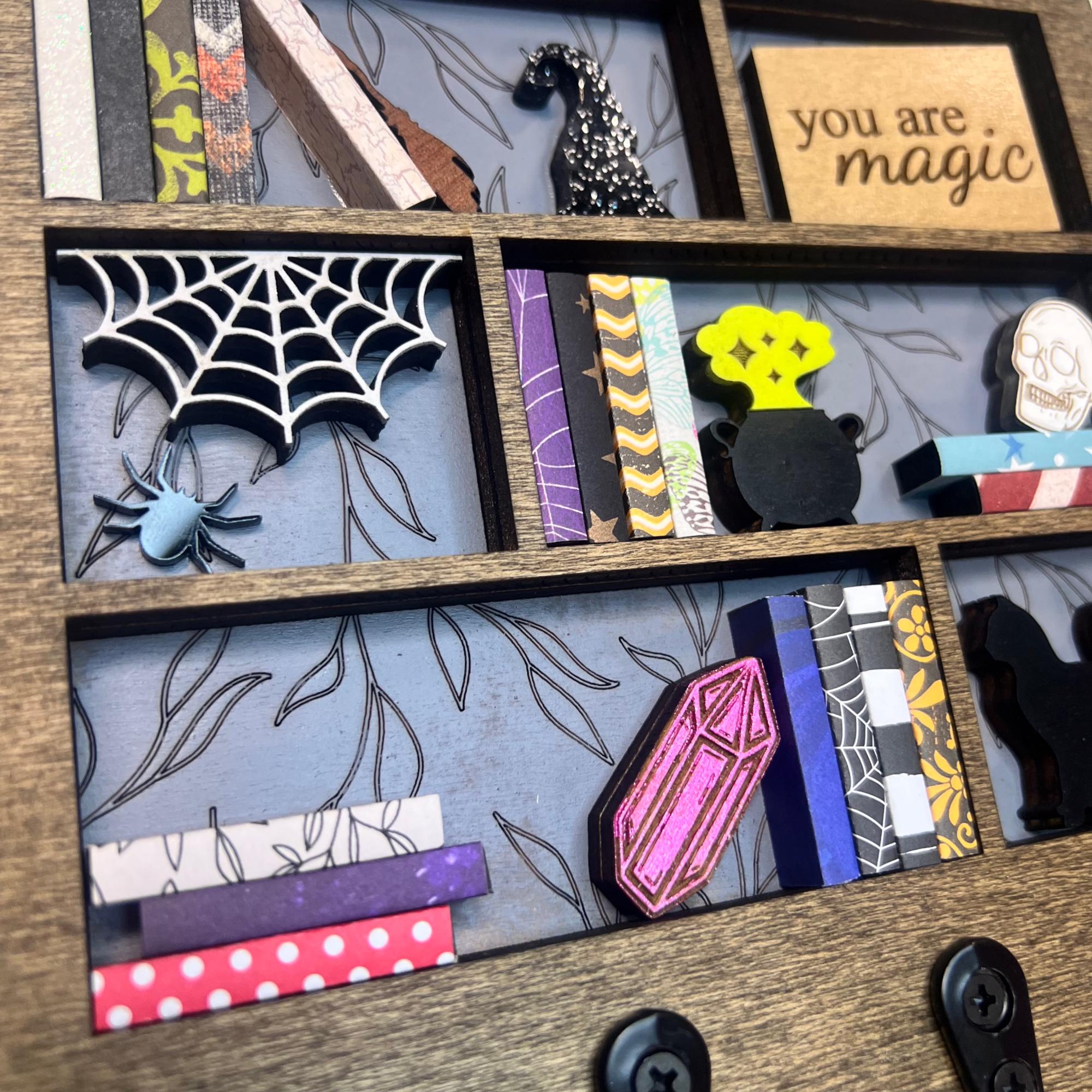 Witch Bookshelf Keyholder, Wall Mounted Keyhanger, Crystal and Moon ...