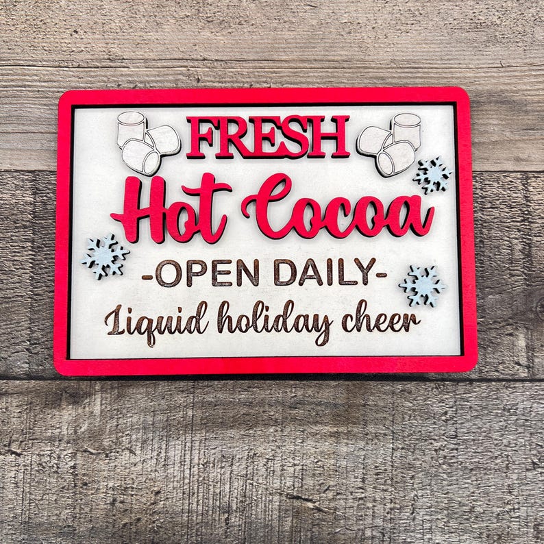 Hot Cocoa Wood Tiered Tray Decor, Small Winter Signs for Home ...